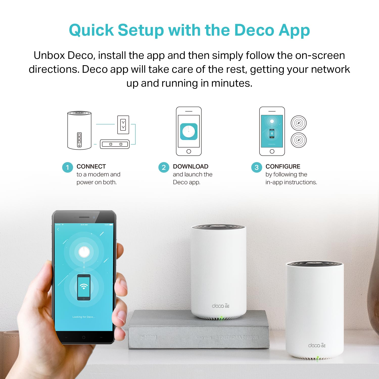 TP-Link Deco AXE5400 Tri-Band WiFi 6E Mesh System - Wi-Fi up to 7200 Sq.Ft, Engadget Rated Best Mesh For Most People, Replaces WiFi Router and Extender, AI-Driven Mesh New 6GHz Band, 3-Pack(Deco XE75)