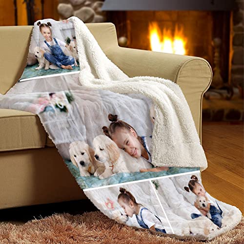 Personalized Custom Blankets with Photos Collage β 5 Images Cozy Super Soft Warm Comfortable Sherpa Blanket β Use Photos from Your Wedding, Birthday, Cats, Dogs, Pets, Children - 60x80 Fleece