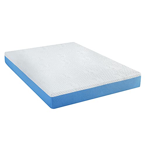 Olee Sleep 10 Inch Ventilated Gel Infused Memory Foam Mattress, CertiPUR-US® Certified, Blue, Queen