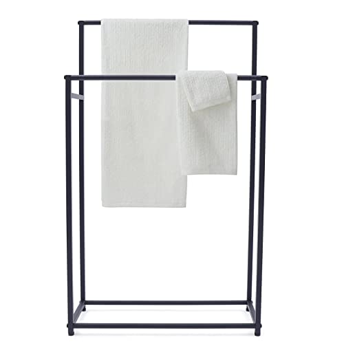 2 Tier Bathroom Towel Rack, Modern Metal Freestanding Towel Rack Holder,Towel Organizer Stand Drying Rack for Bathroom,Black,Load 22lbs