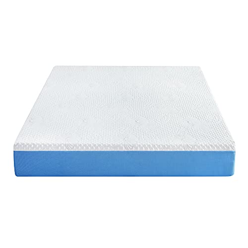 Olee Sleep 10 Inch Ventilated Gel Infused Memory Foam Mattress, CertiPUR-US® Certified, Blue, Queen