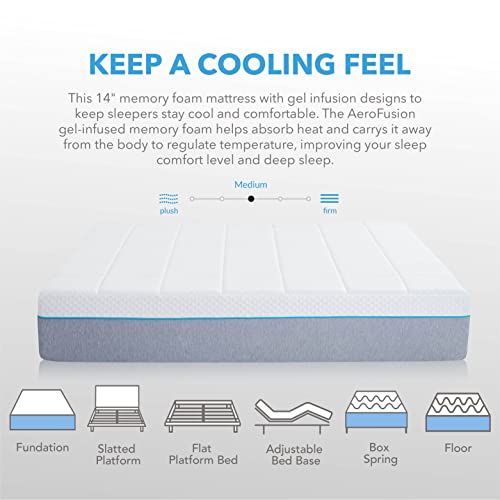 14 Inch King Cooling Mattress, Cooling Gel Memory Foam Mattress in a Box, CertiPUR-US Certified Made in USA, Medium Double Firm Mattress for Pressure Relief, White