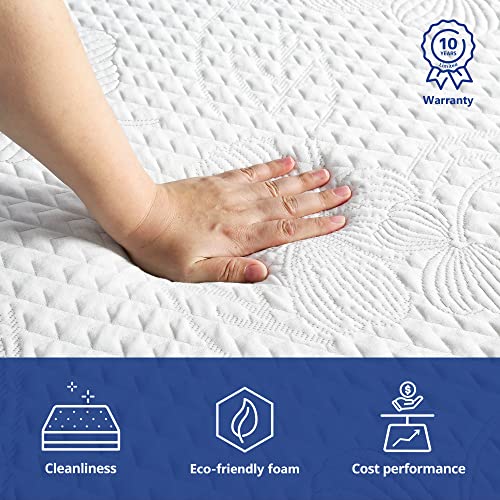 Olee Sleep 10 Inch Ventilated Gel Infused Memory Foam Mattress, CertiPUR-US® Certified, Blue, Queen