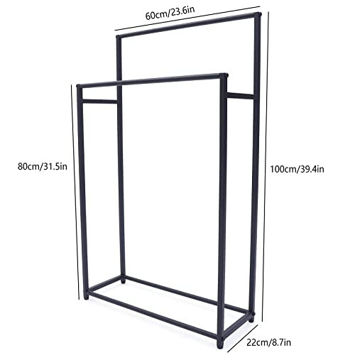 2 Tier Bathroom Towel Rack, Modern Metal Freestanding Towel Rack Holder,Towel Organizer Stand Drying Rack for Bathroom,Black,Load 22lbs