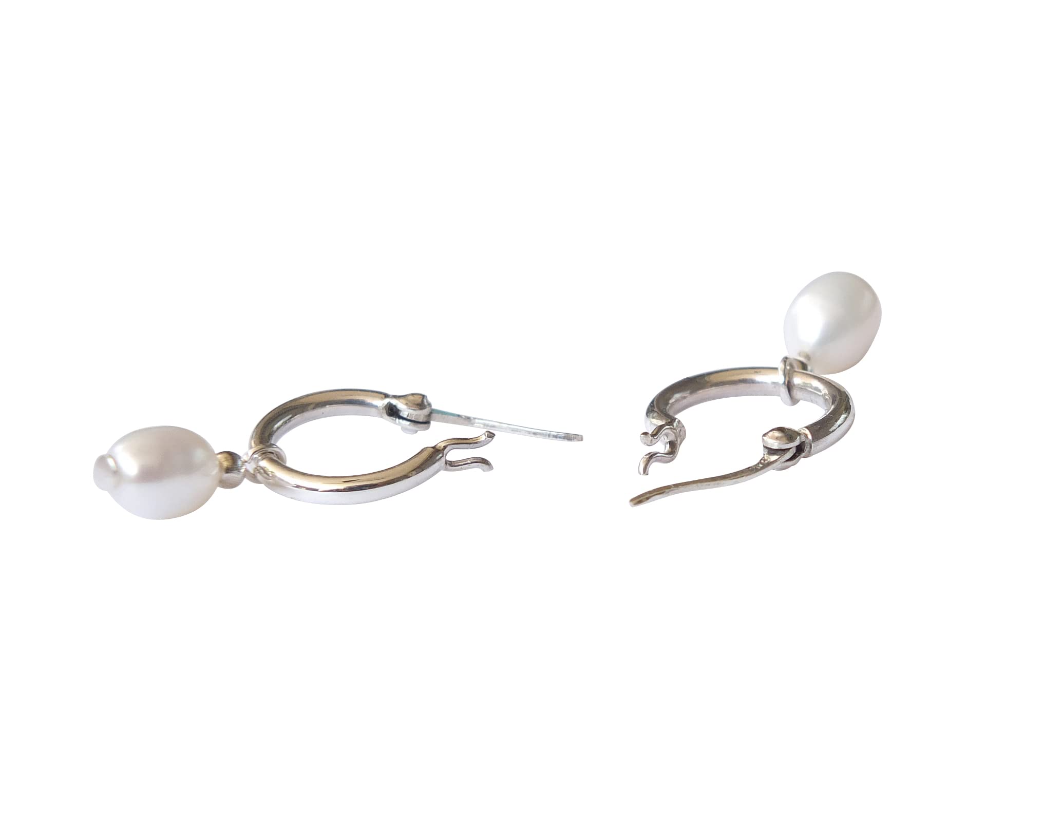 925 Sterling Silver Oval Pearl 14mm Hoop Earrings for women - Small Dainty Hoops | Handmade by MiYa Jewelry creations