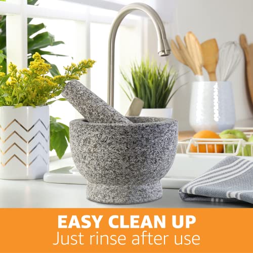Heavy Duty Natural Granite Small Mortar and Pestle Set, Hand Carved, Make Fresh Guacamole at Home, Solid Stone Grinder Bowl, Herb Crusher, Spice Grinder, Unpolished Grey, 1.5 Cup, Grey