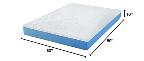 Olee Sleep 10 Inch Ventilated Gel Infused Memory Foam Mattress, CertiPUR-US® Certified, Blue, Queen