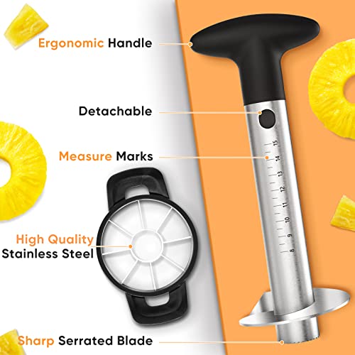 OOKUU Pineapple Corer Cutter, Stainless Steel Fruit Pineapple Peeler Slicer [Upgraded, Reinforced, Thicker Blade], Pineapple Core Remover with Measure Mark, Kitchen Tool for Diced Pineapple Rings