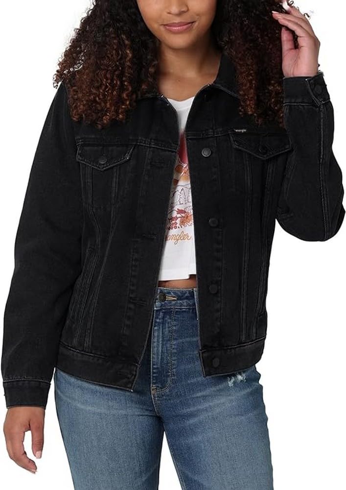 Wrangler Women's Relaxed Fit Memory Maker Jean Jacket, Carbon, X-Large