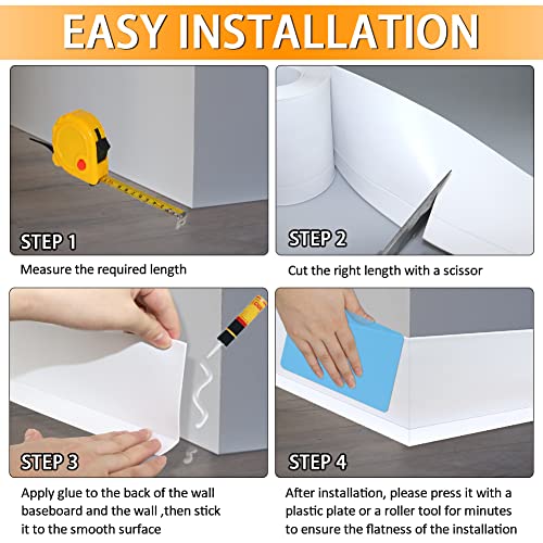 Vinyl Wall Base 4" Vinyl Baseboard Molding Flexible Vinyl Floor Base with 1" Crease Rubber Base Molding for Wall Easy to Install Use to Cover Wall Crevice (5" Wide x 59.1' Long, White)