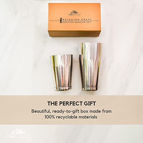 A Bar Above Boston Cocktail Shaker Set β 2-Piece Premium Weighted Boston Shaker Set β Stainless Steel Bartending Kit β 18 oz & 28 oz Martini Shaker Set β Bar Accessories for the Home Bar Set