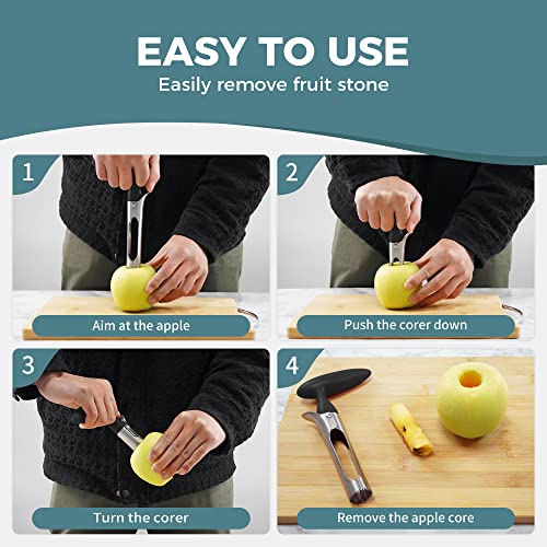 KITEXPERT Apple Corer, Premium Apple Corer Tool with Ergonomic Handle, Stainless Steel Apple Corer Remover with Sharp Serrature, Durable Kitchen Corer for Apple, Pears and Bell Peppers(Black)