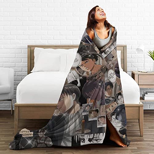 Anime Throw Blanket Levi Ackerman Throw Blanket Ultra-Soft Flannel Blanket
