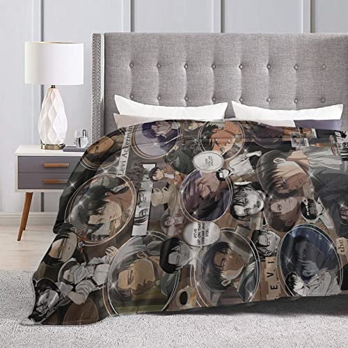 Anime Throw Blanket Levi Ackerman Throw Blanket Ultra-Soft Flannel Blanket
