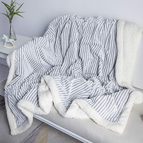 DISSA Sherpa Blanket Fleece Throw β 51x63, Grey & White β Soft, Plush, Fluffy, Fuzzy, Warm, Cozy, Thick β Perfect for Couch, Bed, Sofa, Chair - Reversible Throw Blanket