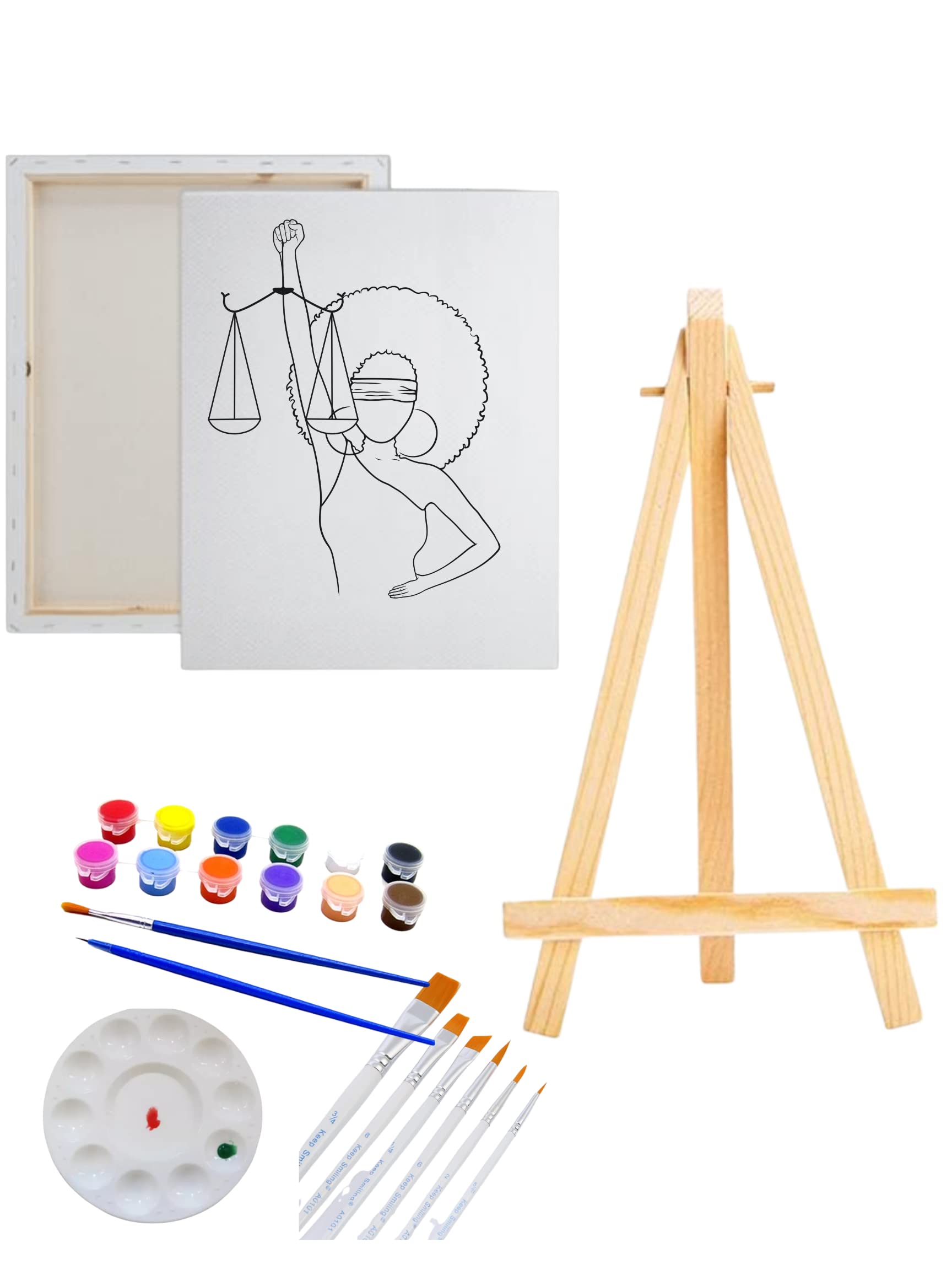Essenburg Pre Drawn Canvas Lady Justice Paint Kit | Adult & Teen Sip and Paint Party Favor | DIY Date Night Couple Activity (M 12X16 PAINT. EASLE, 10 PAINT BRUSHES)