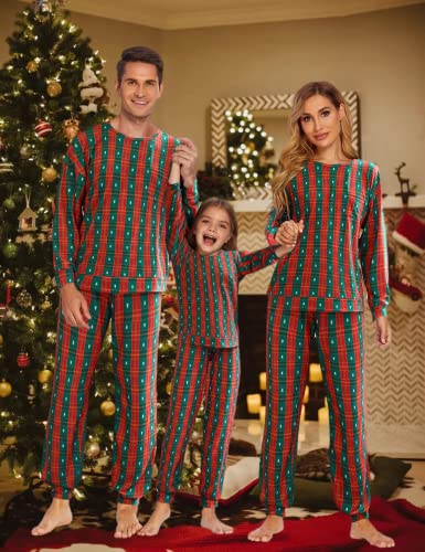 Ekouaer Men Christmas Pajamas Buffalo Plaid Xmas Tree Prints PJ's Long Sleeve Plaid Top with Full Length Pants 2 pieces Sleepwear