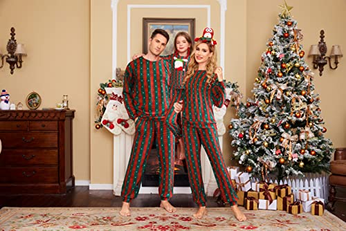 Ekouaer Men Christmas Pajamas Buffalo Plaid Xmas Tree Prints PJ's Long Sleeve Plaid Top with Full Length Pants 2 pieces Sleepwear
