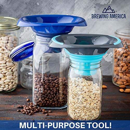 Kitchen Canning Funnel β Collapsible Silicone Food Funnel for Wide Mouth and Regular Mason Jars β Flexible Use for Coffee, Liquid, Jam, Cooking, Baking, Crafts - Blue