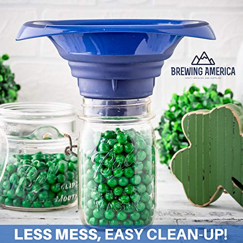 Kitchen Canning Funnel β Collapsible Silicone Food Funnel for Wide Mouth and Regular Mason Jars β Flexible Use for Coffee, Liquid, Jam, Cooking, Baking, Crafts - Blue