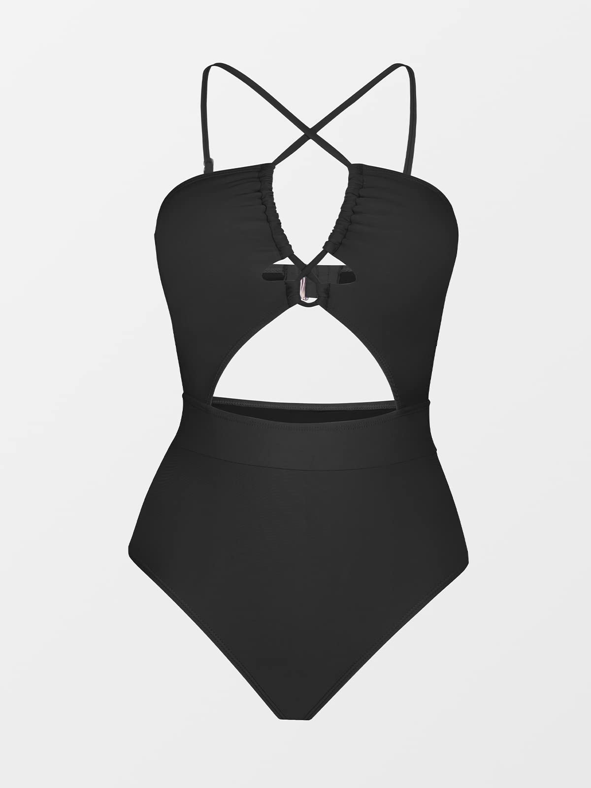 CUPSHE Women's One Piece Swimsuit Plunge Neckline Cutout Criss Cross Bathing Suit Black M