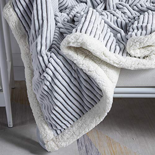DISSA Sherpa Blanket Fleece Throw β 51x63, Grey & White β Soft, Plush, Fluffy, Fuzzy, Warm, Cozy, Thick β Perfect for Couch, Bed, Sofa, Chair - Reversible Throw Blanket