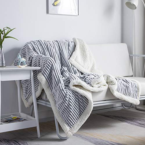 DISSA Sherpa Blanket Fleece Throw β 51x63, Grey & White β Soft, Plush, Fluffy, Fuzzy, Warm, Cozy, Thick β Perfect for Couch, Bed, Sofa, Chair - Reversible Throw Blanket