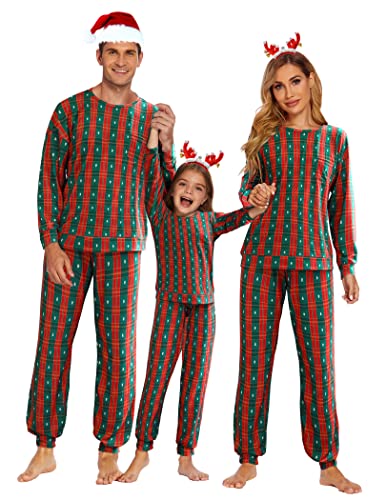 Ekouaer Men Christmas Pajamas Buffalo Plaid Xmas Tree Prints PJ's Long Sleeve Plaid Top with Full Length Pants 2 pieces Sleepwear