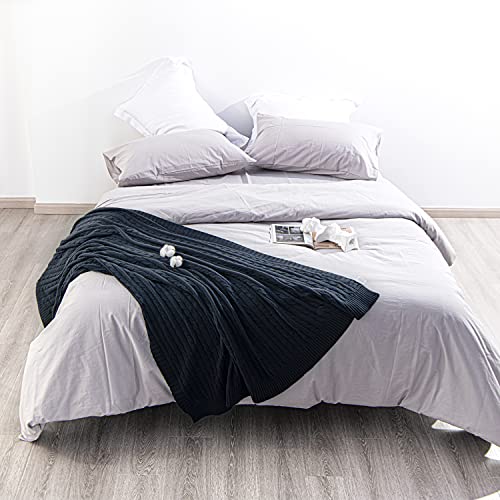 NTBAY 100% Pure Cotton Cable Knit Throw Blanket, Super Soft Warm 51x67 Knitted Throw Blanket for Couch, Sofa, Chair, Bed - Extra Cozy, Machine Washable, Comfortable Home Decor, Navy