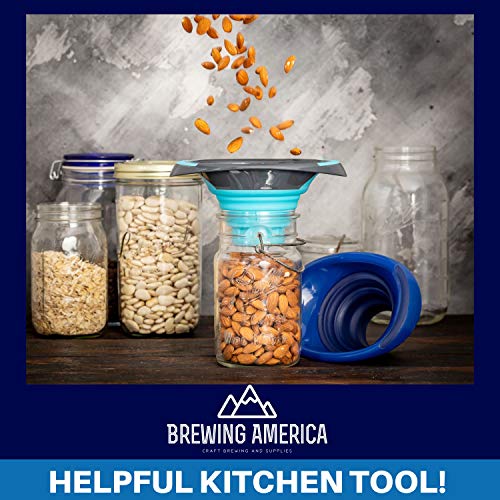 Kitchen Canning Funnel β Collapsible Silicone Food Funnel for Wide Mouth and Regular Mason Jars β Flexible Use for Coffee, Liquid, Jam, Cooking, Baking, Crafts - Blue