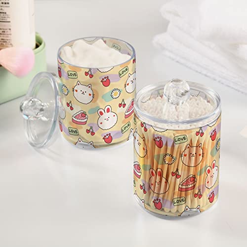 xigua 2 Pack Cute Rabbit and Cat Apothecary Jars with Lid, Qtip Holder Storage Containers for Cotton Ball, Swabs, Pads, Clear Plastic Canisters for Bathroom Vanity Organization (10 Oz)