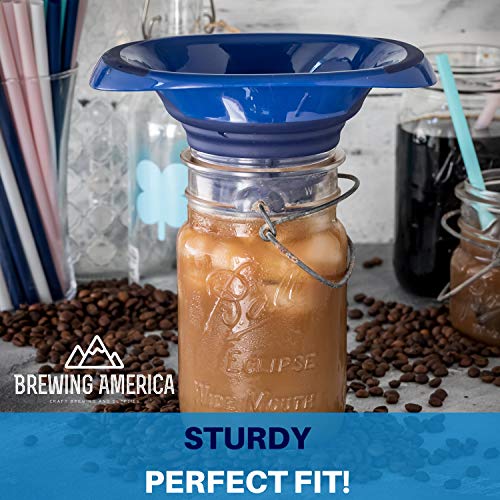 Kitchen Canning Funnel β Collapsible Silicone Food Funnel for Wide Mouth and Regular Mason Jars β Flexible Use for Coffee, Liquid, Jam, Cooking, Baking, Crafts - Blue