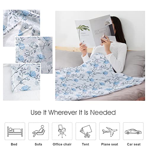 Blue Flowers Throw Blankets Gifts, Soft Flannel Fleece Microfiber Blankets, Warm Bed Blanket Throws for Chair Sofa Couch Bedroom Camper 50x80 in Rustic Floral Seasonal Summer Spring
