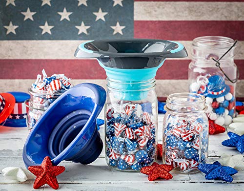 Kitchen Canning Funnel β Collapsible Silicone Food Funnel for Wide Mouth and Regular Mason Jars β Flexible Use for Coffee, Liquid, Jam, Cooking, Baking, Crafts - Blue
