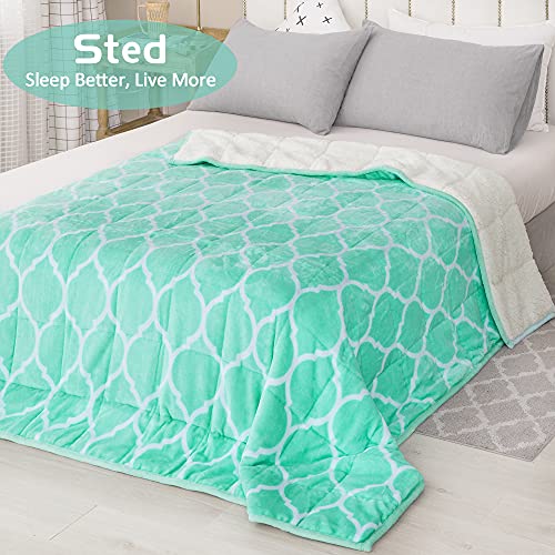 Sted Sherpa Fleece Weighted Blanket 15lbs, Moroccan Pattern Ultra-Soft Warm Sherpa with Premium Ceramic Beads to Relieve Stress, Individual Use on Couch Bed Teal 60"×80" 15 lbs