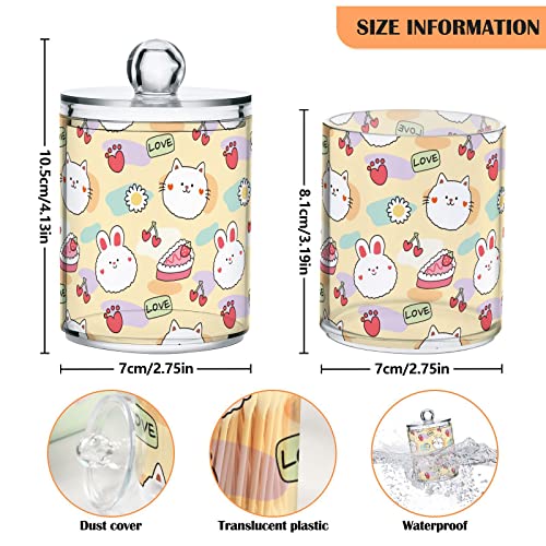 xigua 2 Pack Cute Rabbit and Cat Apothecary Jars with Lid, Qtip Holder Storage Containers for Cotton Ball, Swabs, Pads, Clear Plastic Canisters for Bathroom Vanity Organization (10 Oz)