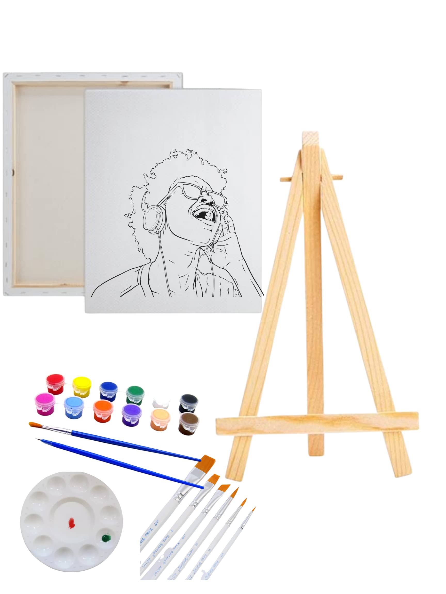 Essenburg Pre Drawn Canvas Paint Kit | Teen, Kids and Adult Sip and Paint Party Favor | DIY Date Night Couple Activity| Canvas Boards for painting| MUSIC (M 12X16 PAINT. EASLE, 10 PAINT BRUSHES)