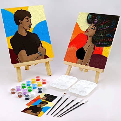 VOCHIC Couples Paint Party Kits Pre Drawn Canvas for Adults for Paint and Sip Date Night Games for Couples Painting kit 8x10 Afro Girl Boy (2 Pack) Valentine