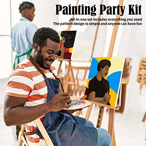 VOCHIC Couples Paint Party Kits Pre Drawn Canvas for Adults for Paint and Sip Date Night Games for Couples Painting kit 8x10 Afro Girl Boy (2 Pack) Valentine
