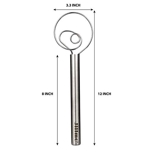 Jillmo Danish Dough Whisk, 12inch Stainless Steel Whisk