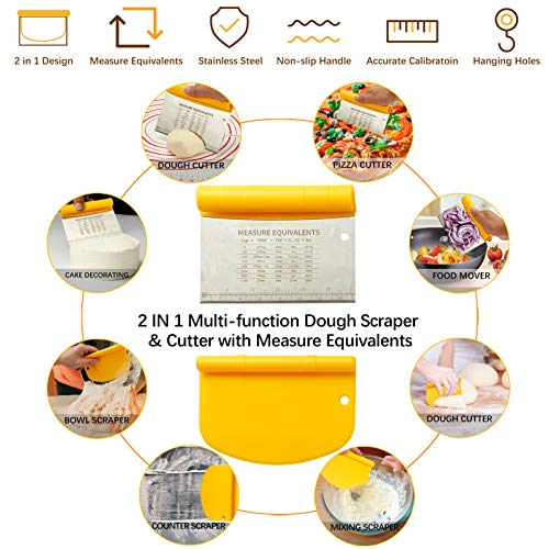 Rolling Pin with Adjustable Thickness Rings Stainless Steel 17.5" Dough Roller, 24"x16" Nonstick Silicone Pastry Mat Bench Dough Scraper Pizza Cutter Cake Smoothers Set for Baking Cookie Fondant Pie