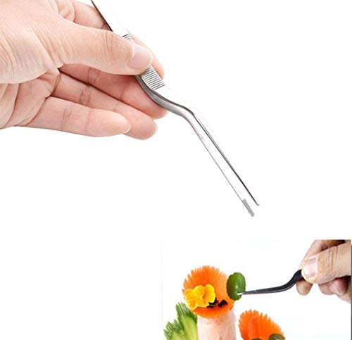 5pc Cooking Tweezers Precision Kitchen Plating Tweezer Stainless Steel Curved Tongs for Baking Decorating Beauty