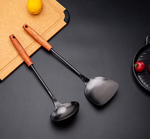 Spatula & Ladle Wok Tool Set, 14.2-15 inches wok utensils, Stainless Steel wok spatula