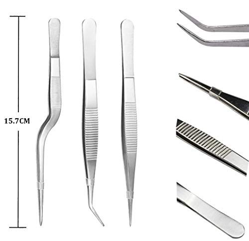 5pc Cooking Tweezers Precision Kitchen Plating Tweezer Stainless Steel Curved Tongs for Baking Decorating Beauty