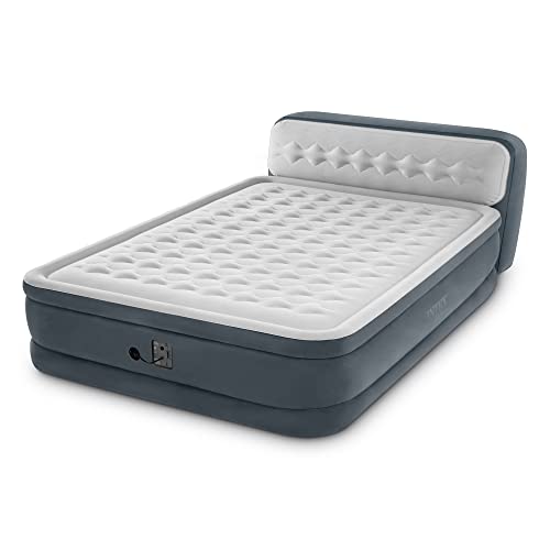 Intex Dura-Beam Deluxe 18 Inch Queen-Sized Air Mattress Comforting Bed with Built-in Electric Pump and Ultra Plush Supportive Headboard