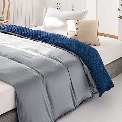 Sleepymoon Cool Organic Bamboo and Ultra Soft Minky Reversible Removable Duvet Cover for Adult Weighted Blankets Machine Washable for Hot and Cold Sleepers (Navy+Grey, 48″×72″)