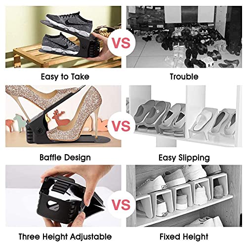 JunJia 10pcs Shoe Slots Organizer Space Saver Shoe Stacker Storage Adjustable Double Deck Rack Holder for Closet-Khaki
