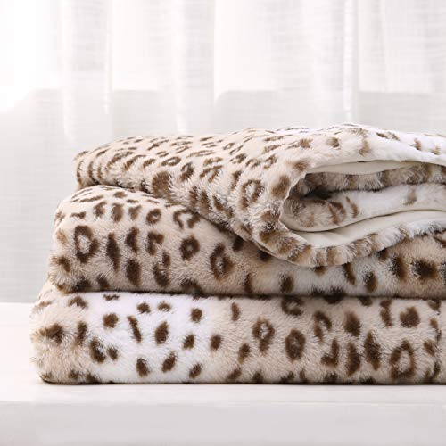 Sedona House Fuzzy Faux Fur Cheetah Throw Blanket,Lightweight Plush Cozy Soft Microfiber for Couch Travel,50 by 60-Inch,Brown Sand Leopard