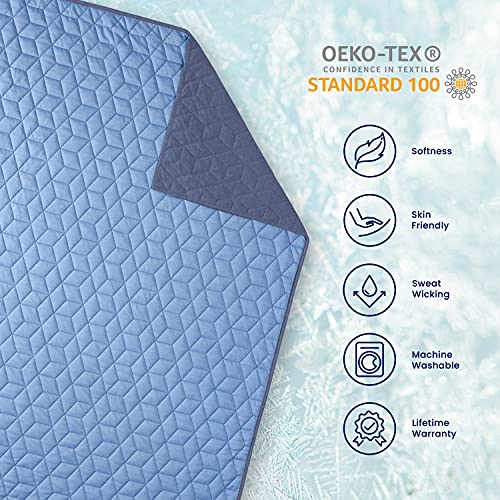 SLEEP ZONE Athletic Cooling Blanket Throw Size (50x60 inches) for Hot Sleepers with Warm Jersey Cotton Side for Winter, Machine Washable Travel Camping Blanket (Blue+Blue)