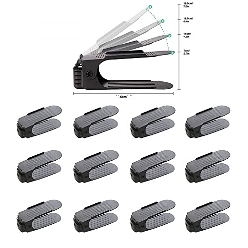 JunJia 10pcs Shoe Slots Organizer Space Saver Shoe Stacker Storage Adjustable Double Deck Rack Holder for Closet-Khaki